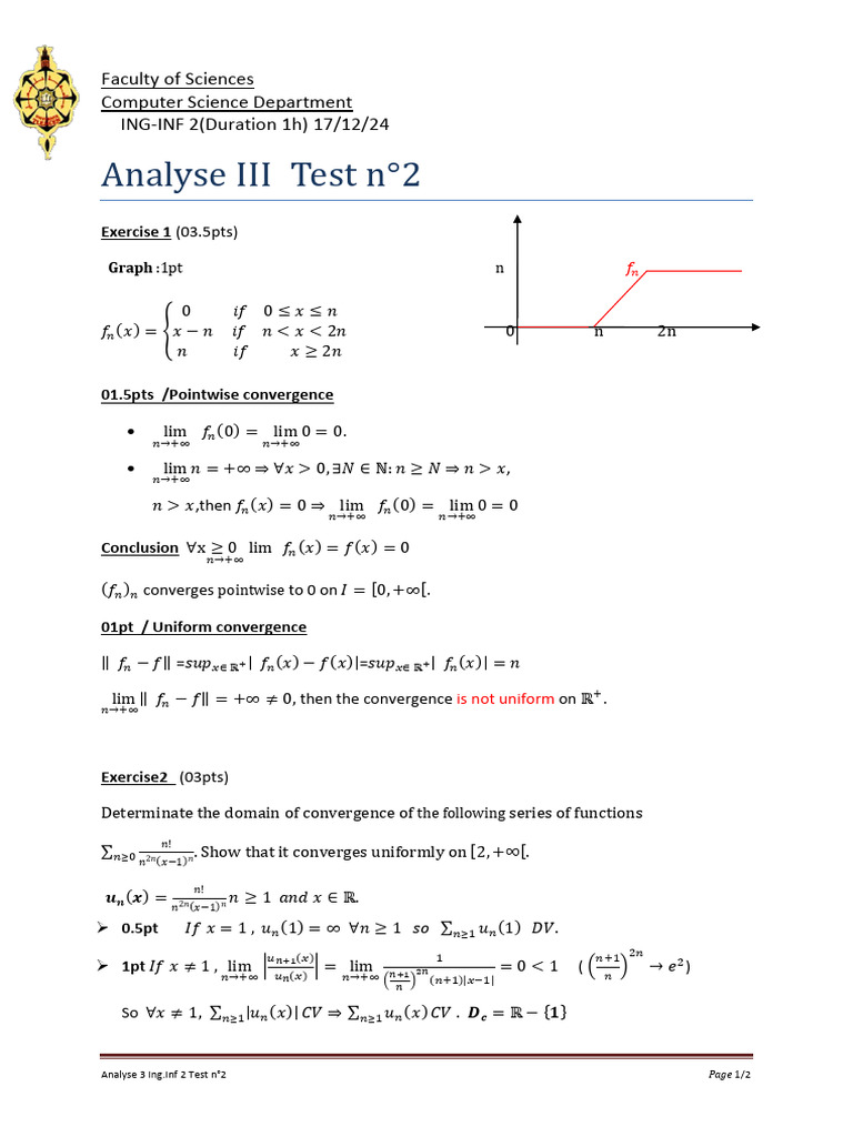 Analysis III Test 2: Convergence Exercises | PDF | Calculus ...