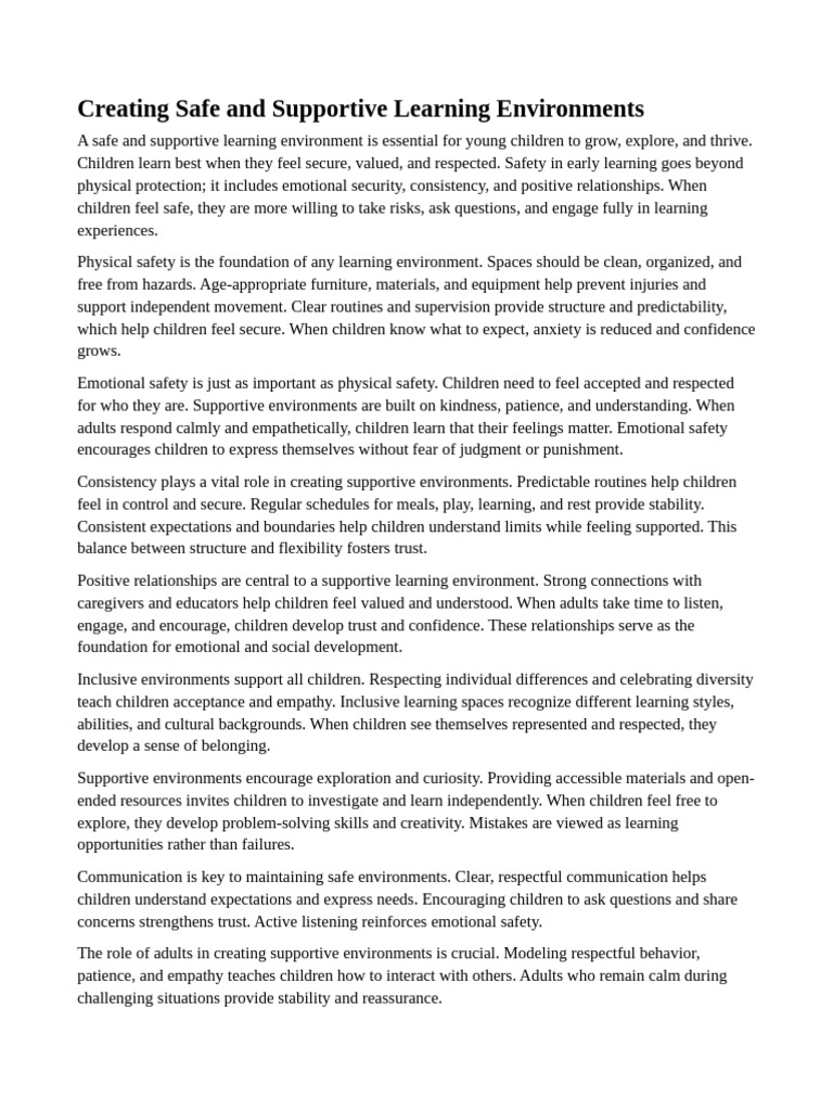 Creating Safe and Supportive Learning Environments | PDF | Learning ...