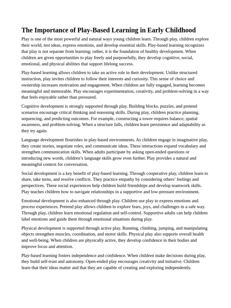 Benefits of Play-Based Learning | PDF | Learning | Cognitive Psychology