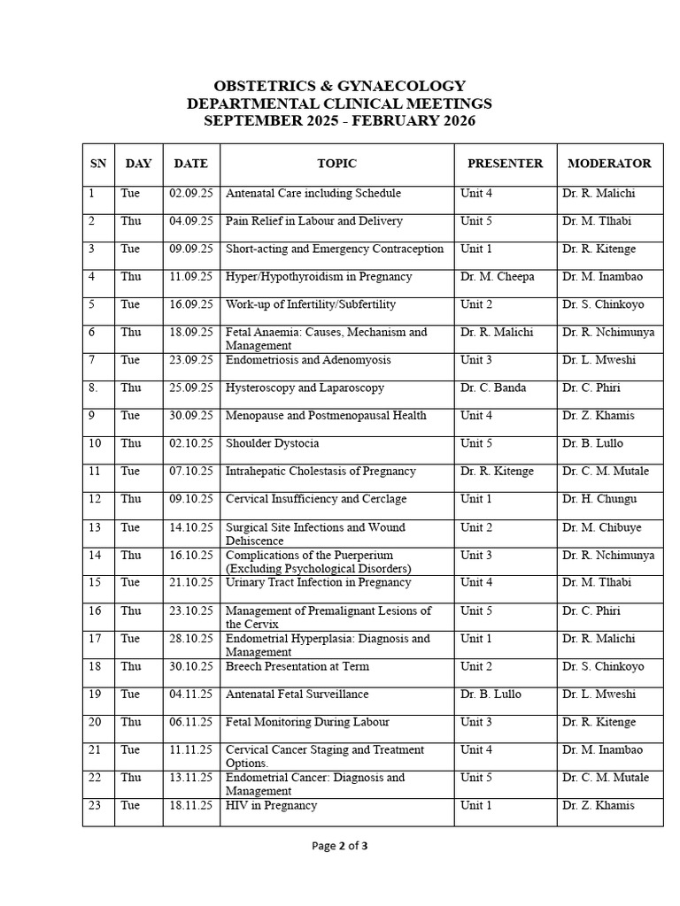 Obstetrics & Gynaecology Meeting Schedule | PDF | Pregnancy | Childbirth