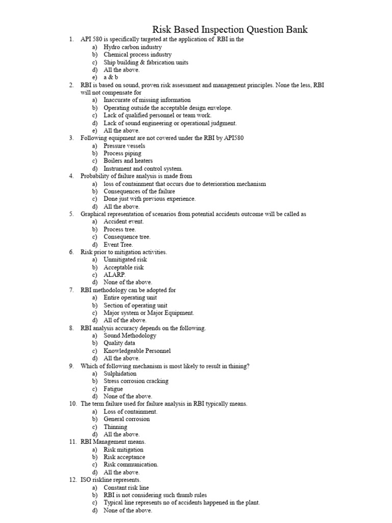 API 580 Risk Based Inspection Question Bank Rev 5 | PDF | Risk | Corrosion