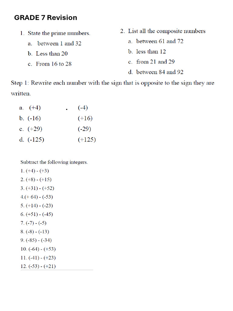 GRADE 7 Revision Math | PDF