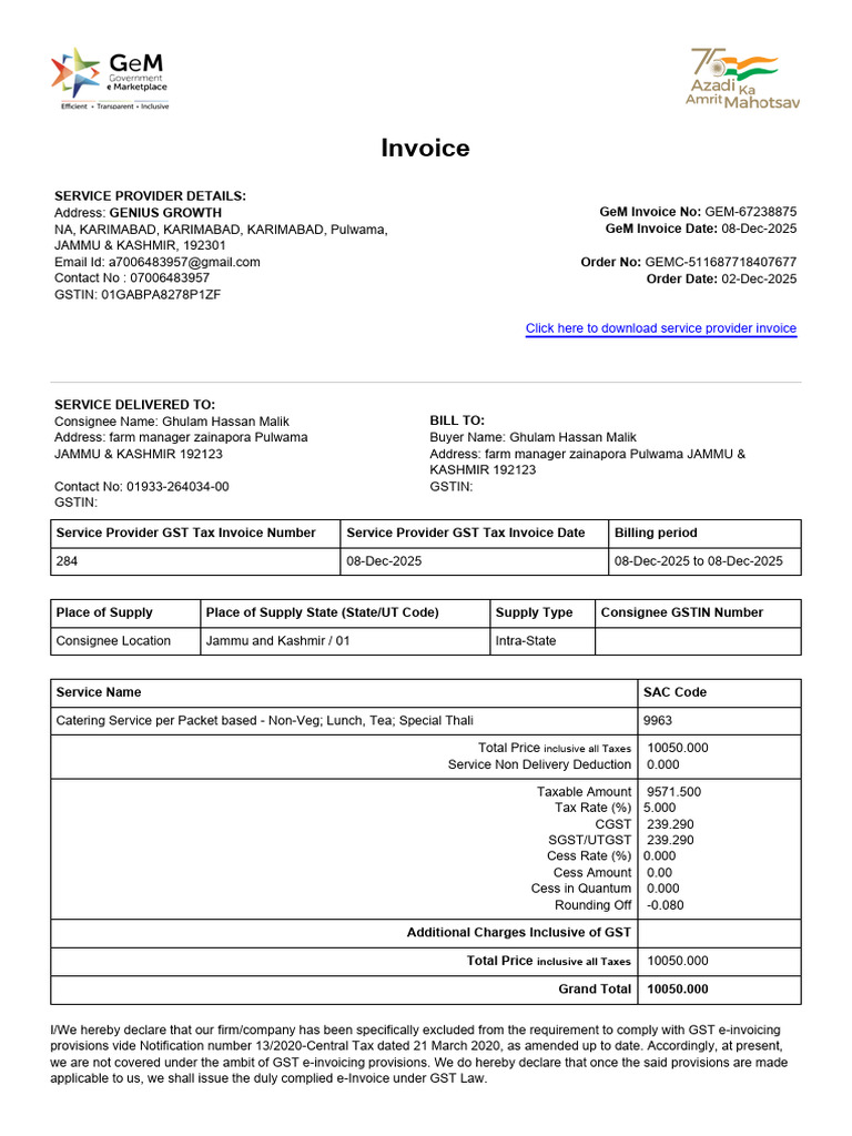 GST Invoice for Catering Services | PDF | Invoice | Taxes