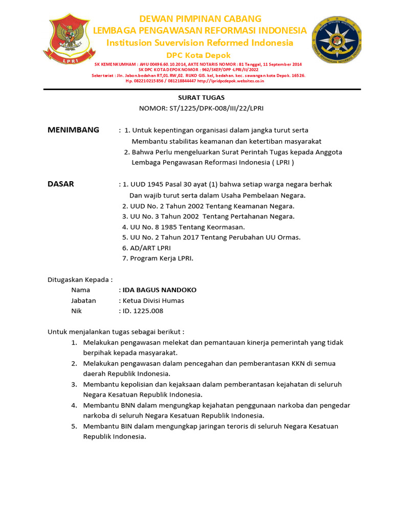 Surat Tugas Pak Imron 3 | PDF