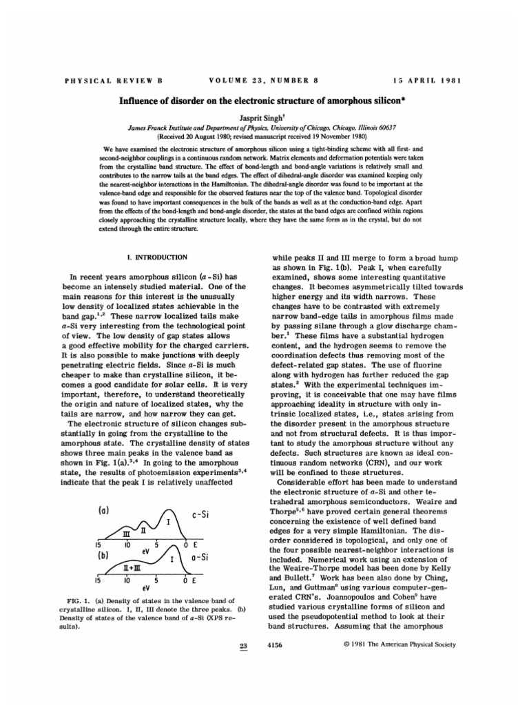 Disorder Effects on Amorphous Silicon | PDF | Physical Chemistry ...