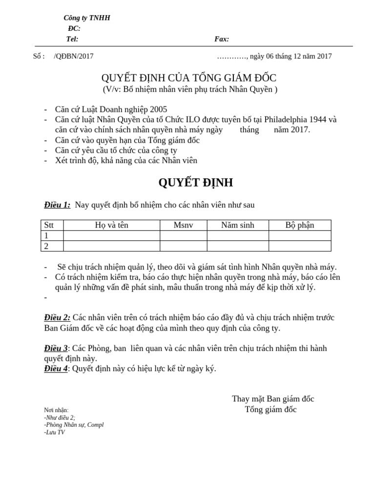 Nq6.. Quyet Dinh Bo Nhiem Nhan Quyen-đã Có Mr Ben | PDF