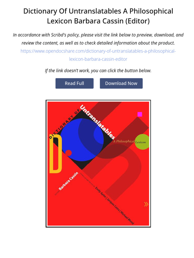 Dictionary of Untranslatables A Philosophical Lexicon Barbara Cassin ...
