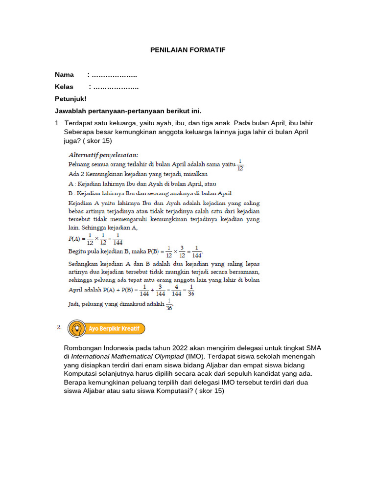 Penilaian Formatif - Rubrik | PDF