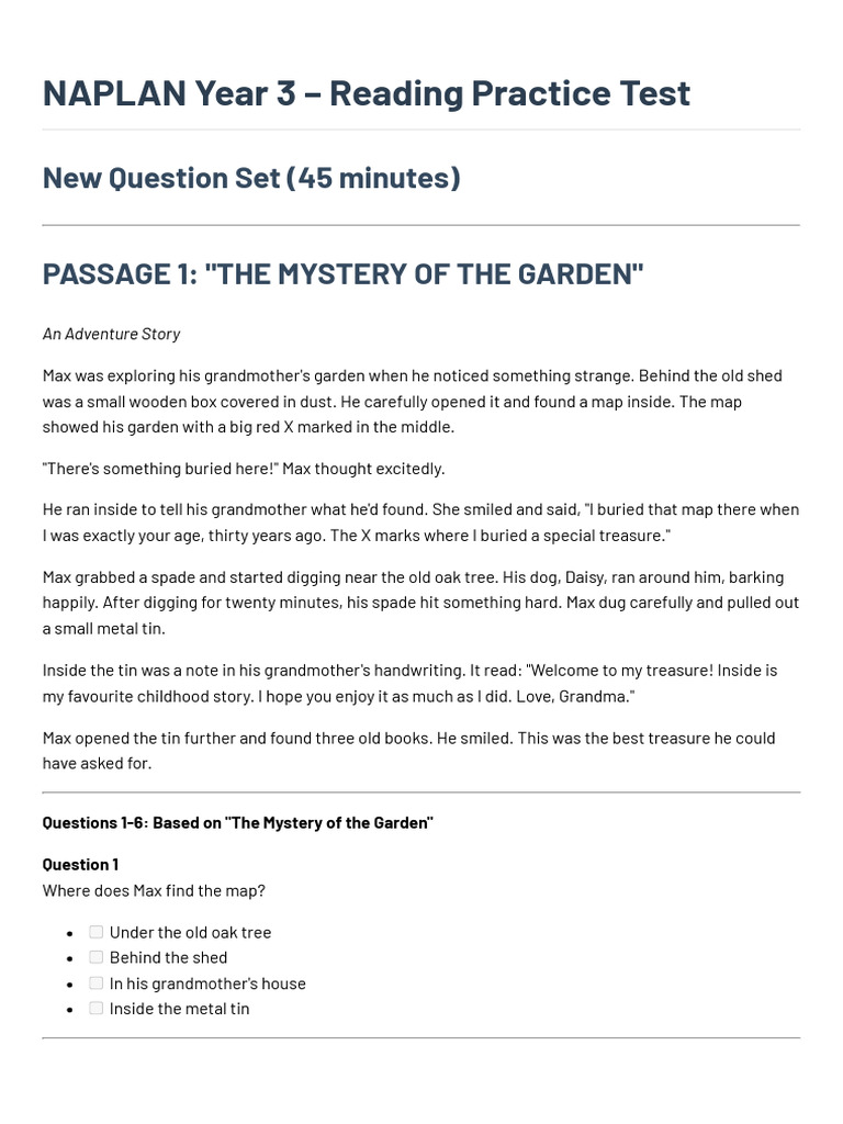 Naplan 2012 Final Test Reading Year 3 Q | PDF | Seed | Rainforest