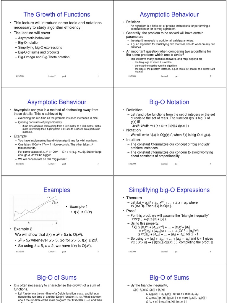 The Growth of Functions Asymptotic Behaviour | PDF | Time Complexity ...