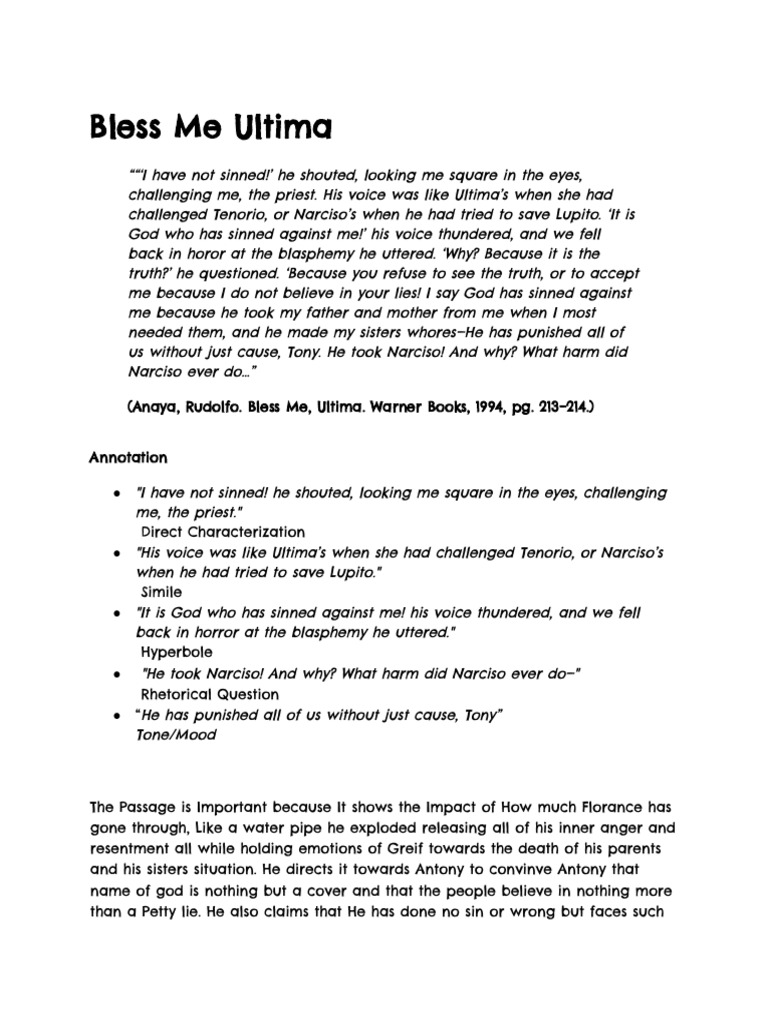 English Bless Me Ultima Chapter - Google Docs | PDF