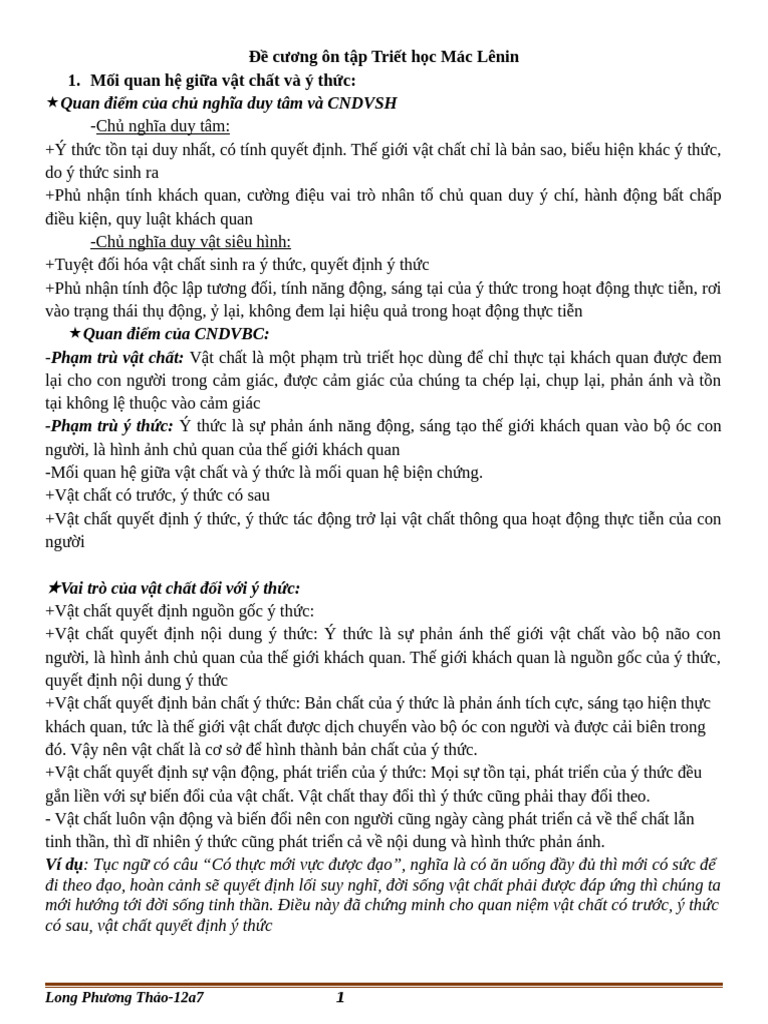 Đề Cương Ôn Tập Triết Học Mác Lênin | PDF