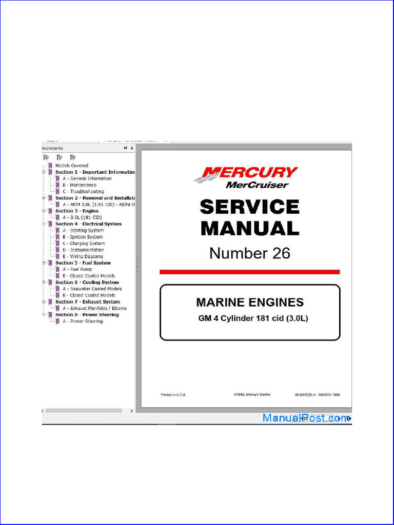 Mercury Mercruiser Marine Engine 26 Gm 4 Cylinder 181 Cid 3 0l Service ...