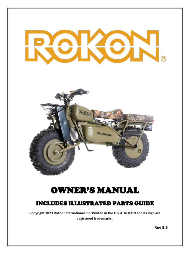 Rokon owners manual 2023 Rev. 8.3 | PDF | Carburetor | Brake