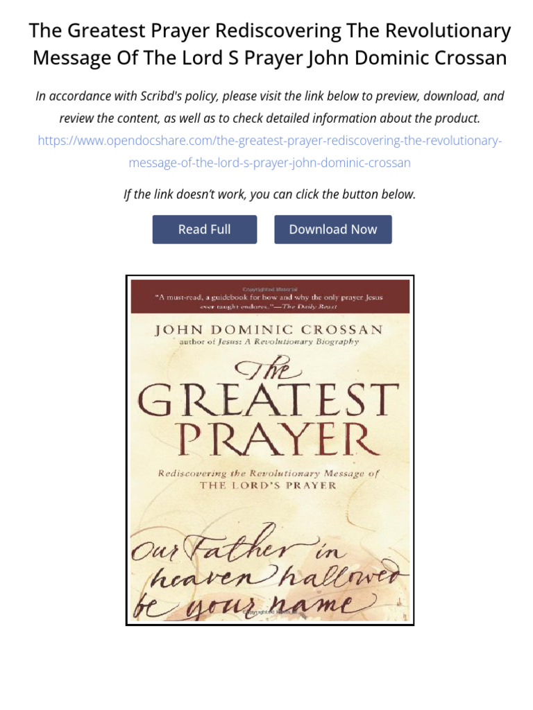The Greatest Prayer Rediscovering the Revolutionary Message of the Lord ...