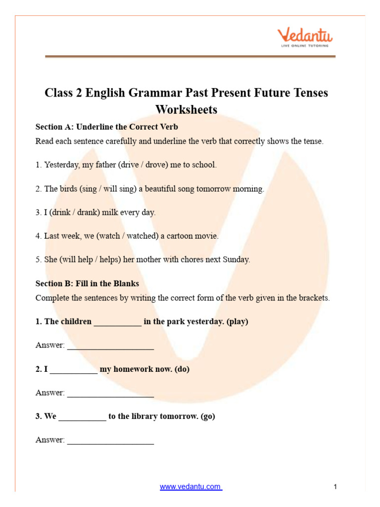 Class 2 English Grammar Past Present Future Tenses | PDF | Grammatical ...
