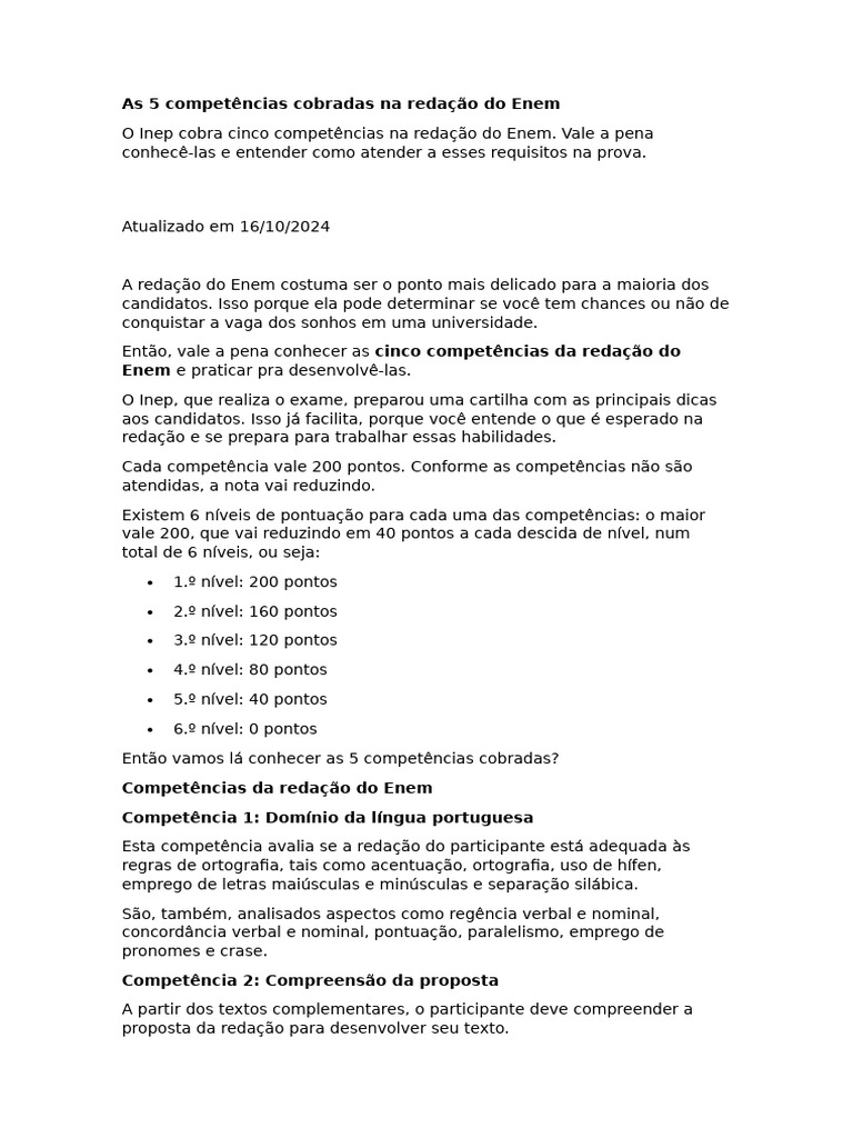 As 5 competências na redação do Enem | PDF