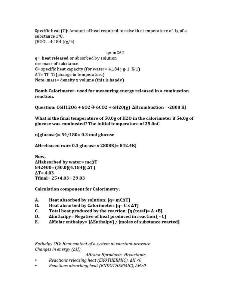 Thermochemistry Notes For Finals | PDF | Enthalpy | Gibbs Free Energy