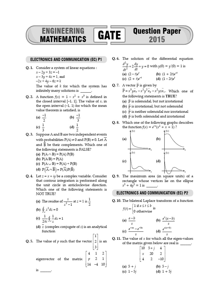 2015 GATE Engineering Maths | PDF | Matrix (Mathematics) | Determinant
