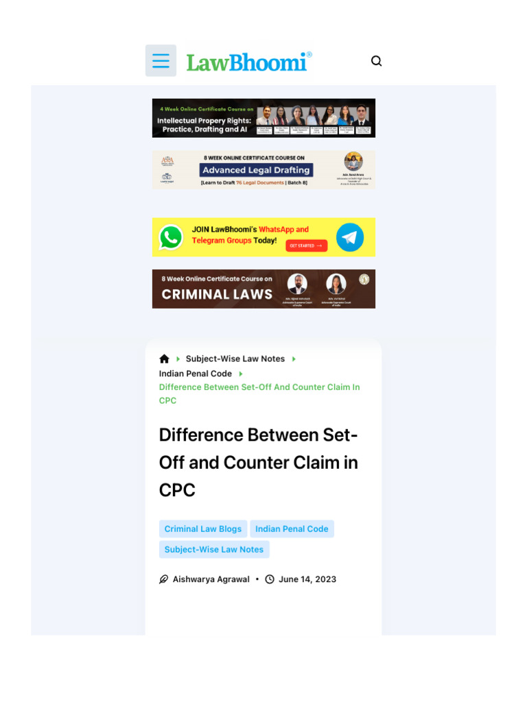 Difference Between Set-Off and Counter Claim in CPC | PDF | Lawsuit ...