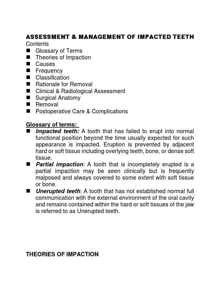Impaction | PDF | Tooth | Dental Anatomy