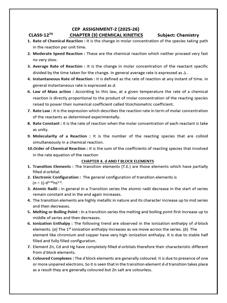 Chemistry 12th WS2 PMS | PDF | Reaction Rate | Transition Metals
