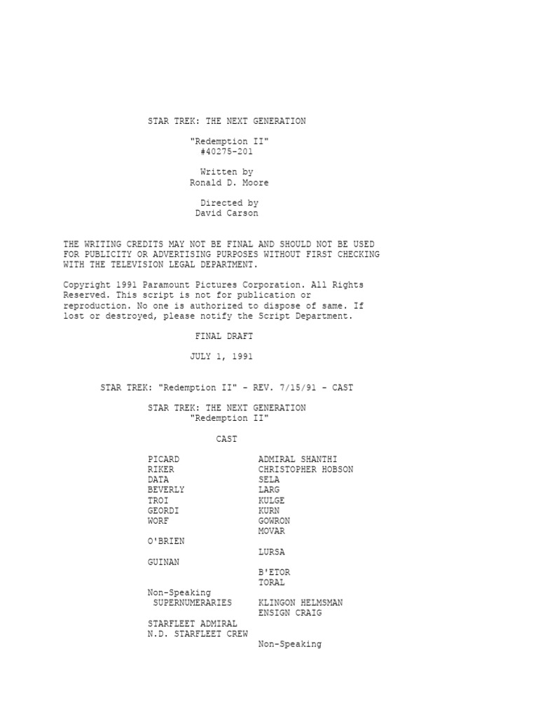 Star Trek the Next Generation 201 - Redemption II | PDF | Worf | Star Trek