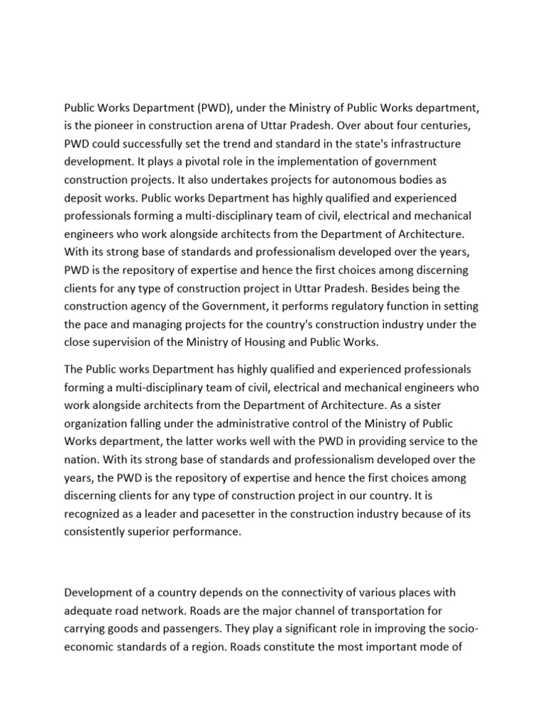 Overview of Uttar Pradesh Public Works Department | PDF | Road Surface ...