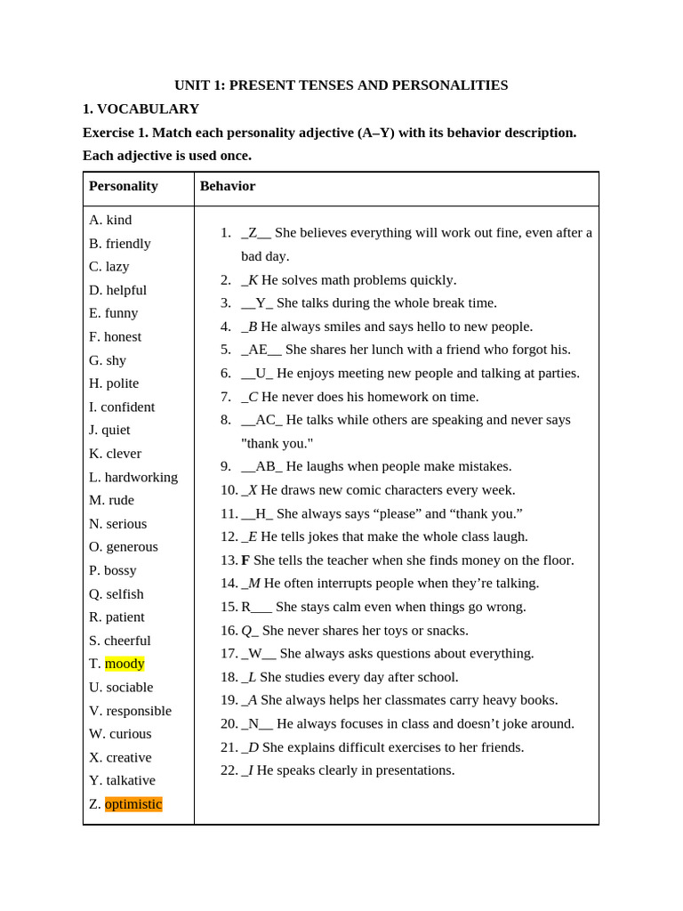 Unit 1_ Present Tenses and Personalities | PDF | Linguistics | Grammar