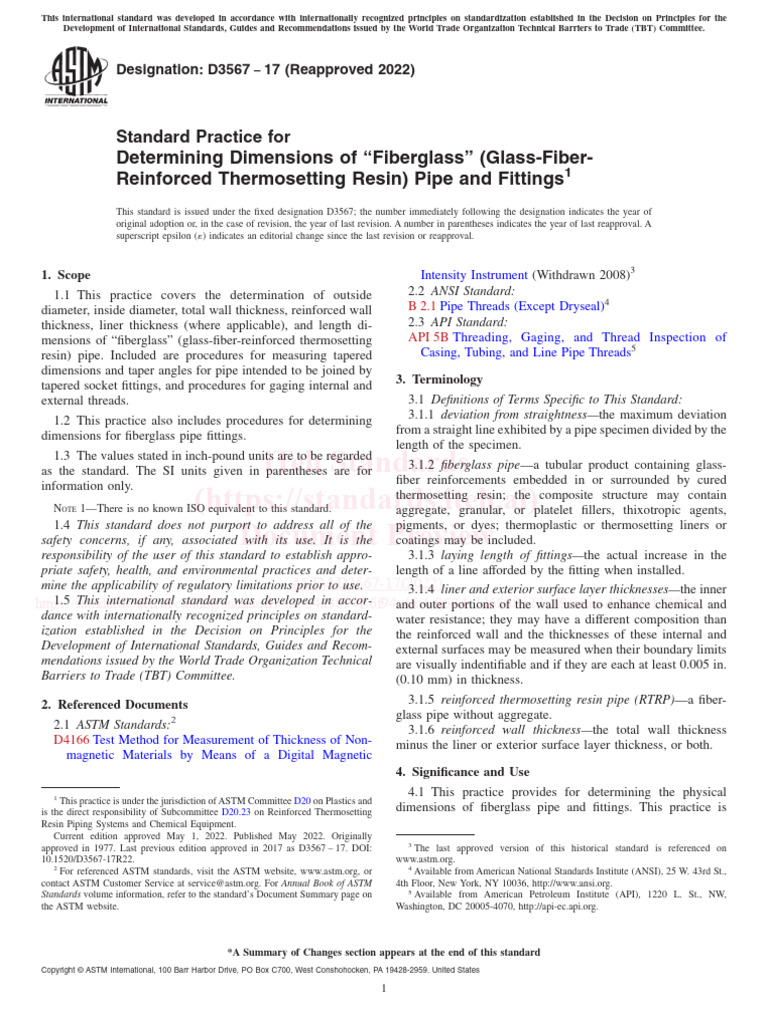 ASTM D3567: Fiberglass Pipe Dimensions | PDF | Pipe (Fluid Conveyance ...