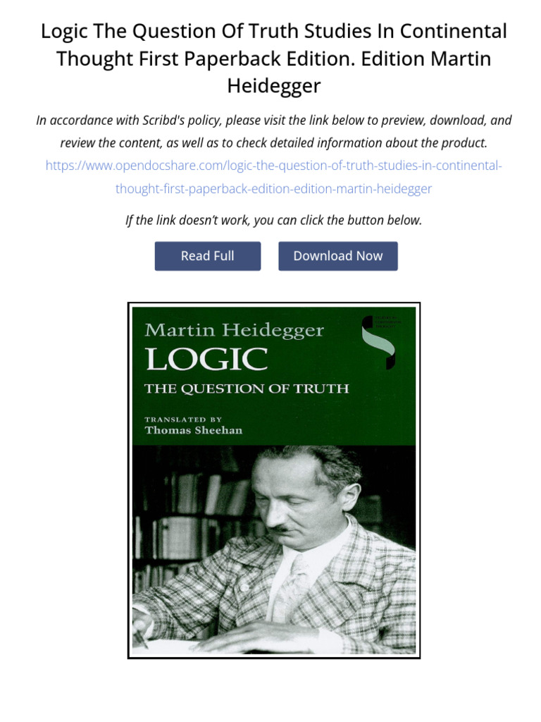 Logic The Question of Truth Studies in Continental Thought First ...