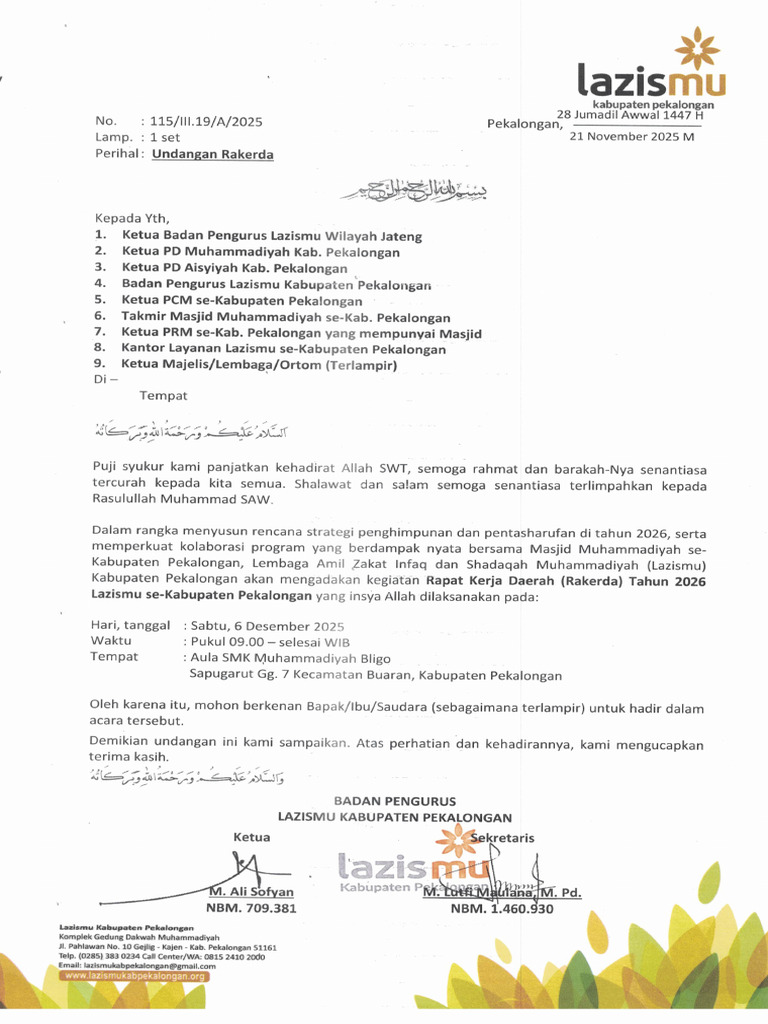 Surat Undangan Rakerda Lazismu21112025 | PDF