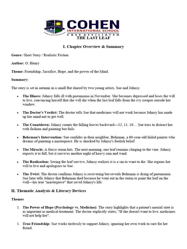 The Last Leaf Notes and Answerkey | PDF