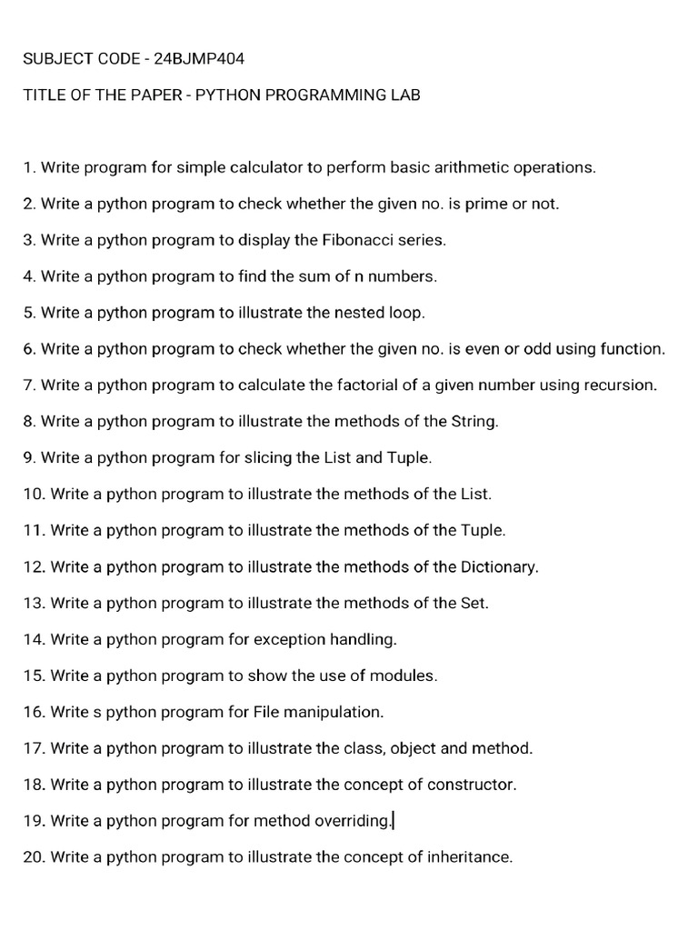 Python Programming Lab Syllabus | PDF