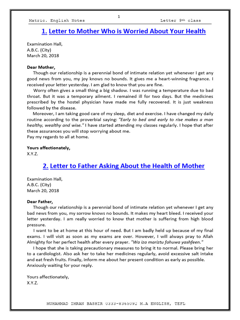9th Class English Letter Writing Guide | PDF | Emma (Novel)