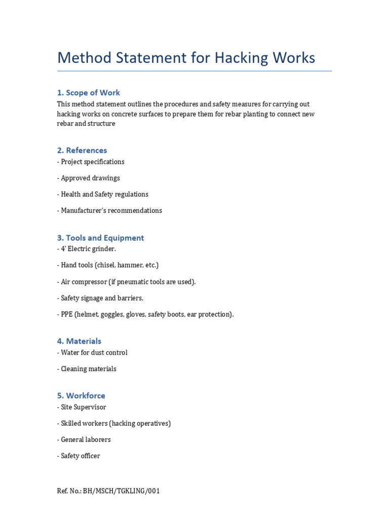Method Statement for Concrete Hacking | PDF