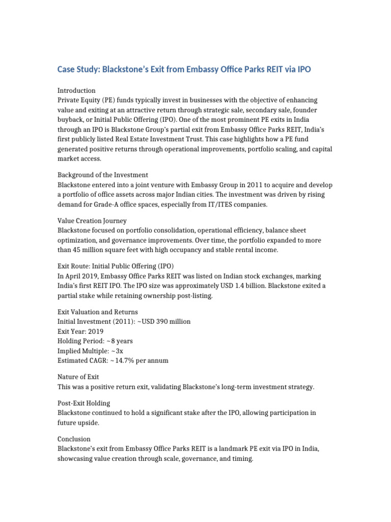 Blackstone Embassy REIT Case Study | PDF