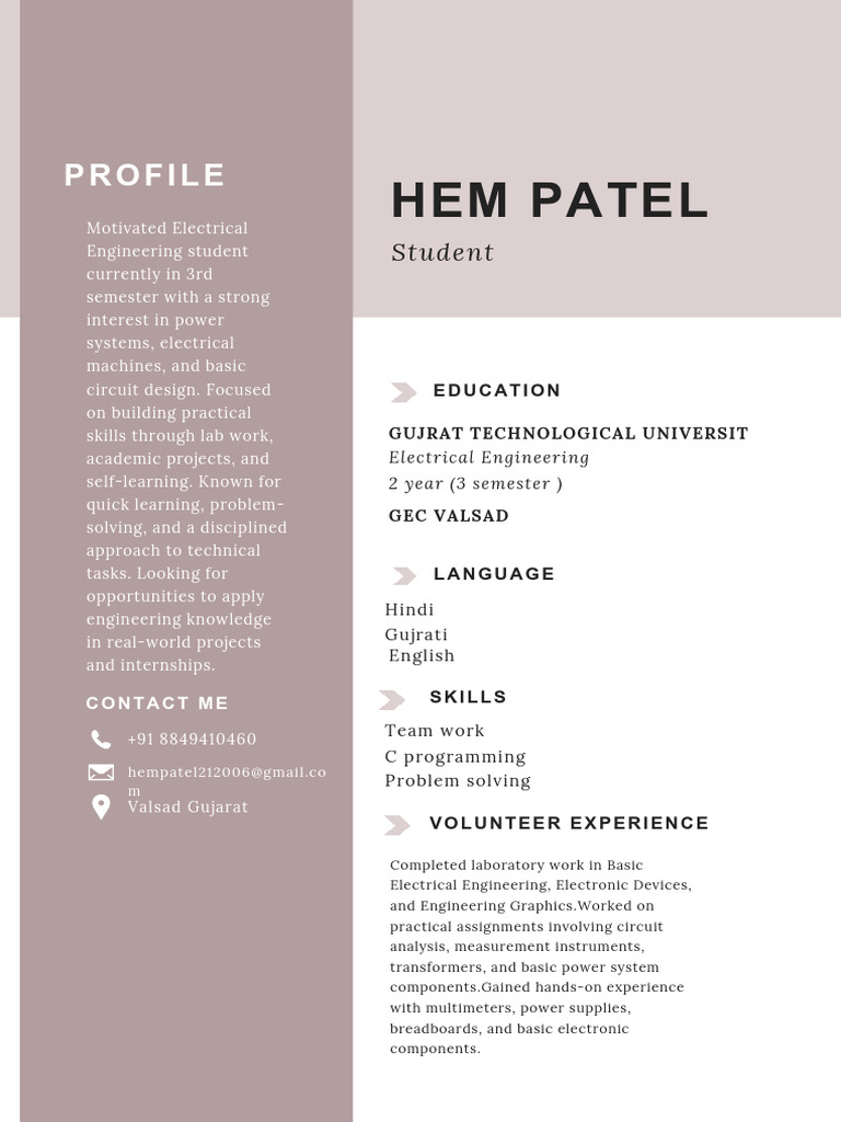 Electrical Engineering Student Profile | PDF