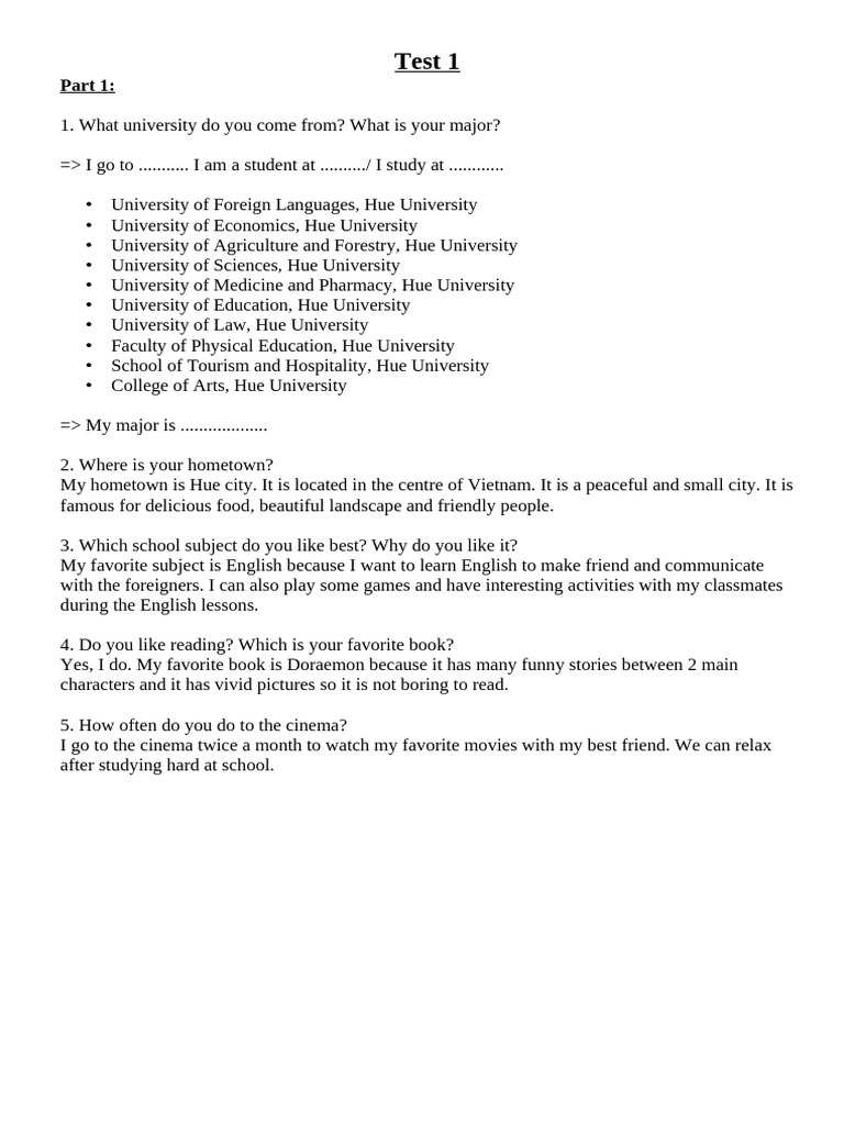 A2 Speaking Test | PDF