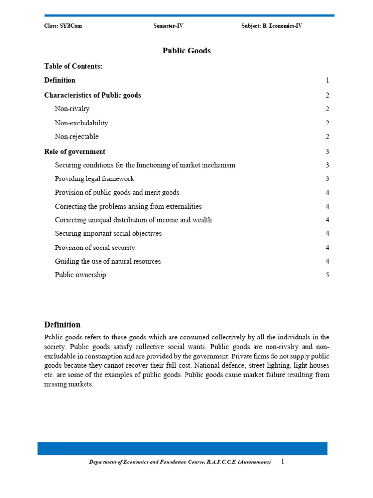 Understanding Public Goods and Government Role | PDF | Public Good | Goods