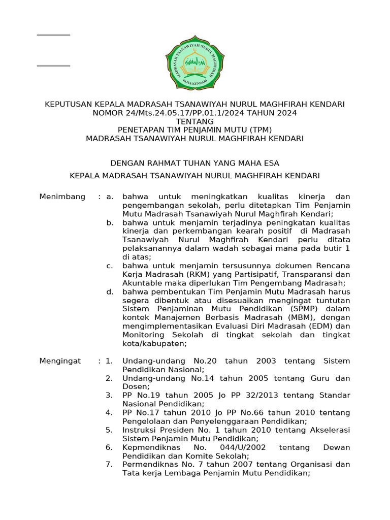 SK TPM Mts Nurul Maghfirah 2024 | PDF