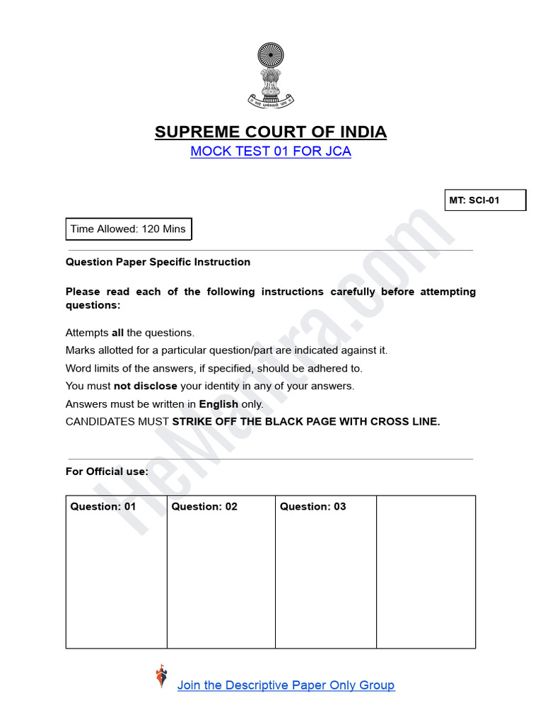 Mock Test 01 SCI JCA 10 Days | PDF | Genocides