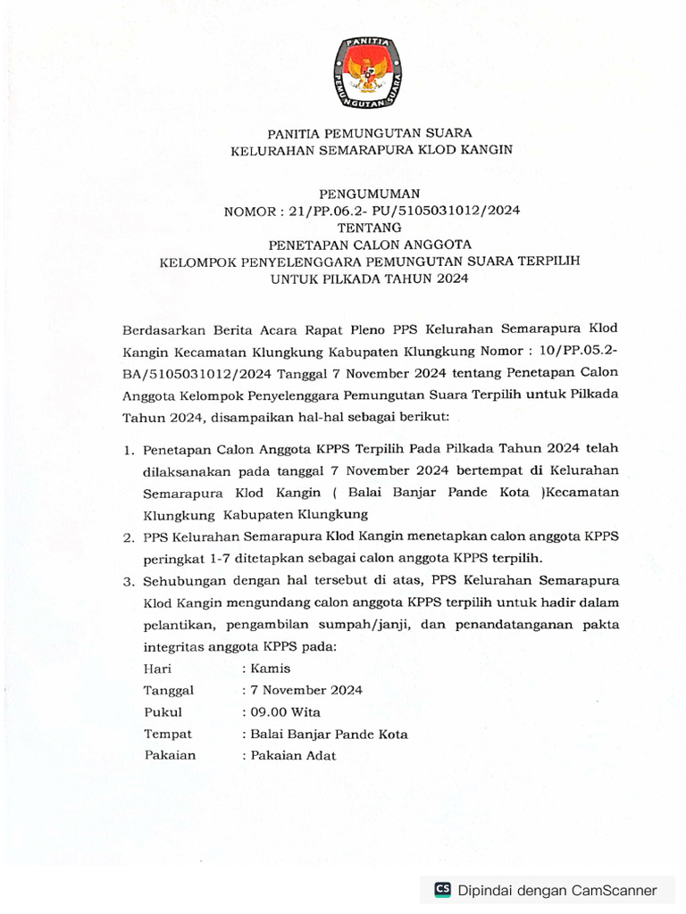 SPKK, Pengumuman Penetapan Kpps | PDF