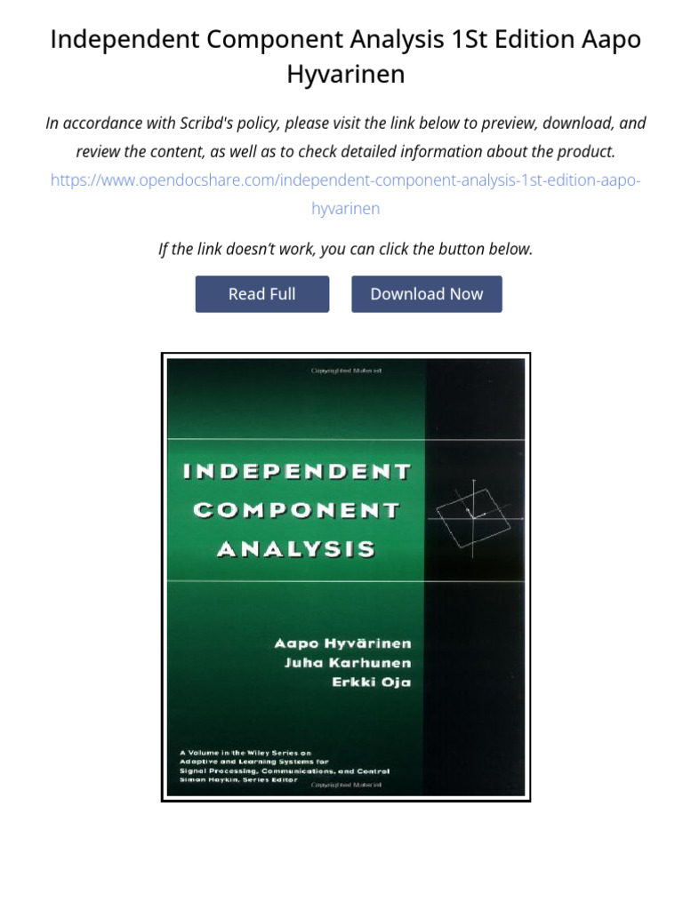Independent Component Analysis 1st Edition Aapo Hyvarinen Full Chapters ...