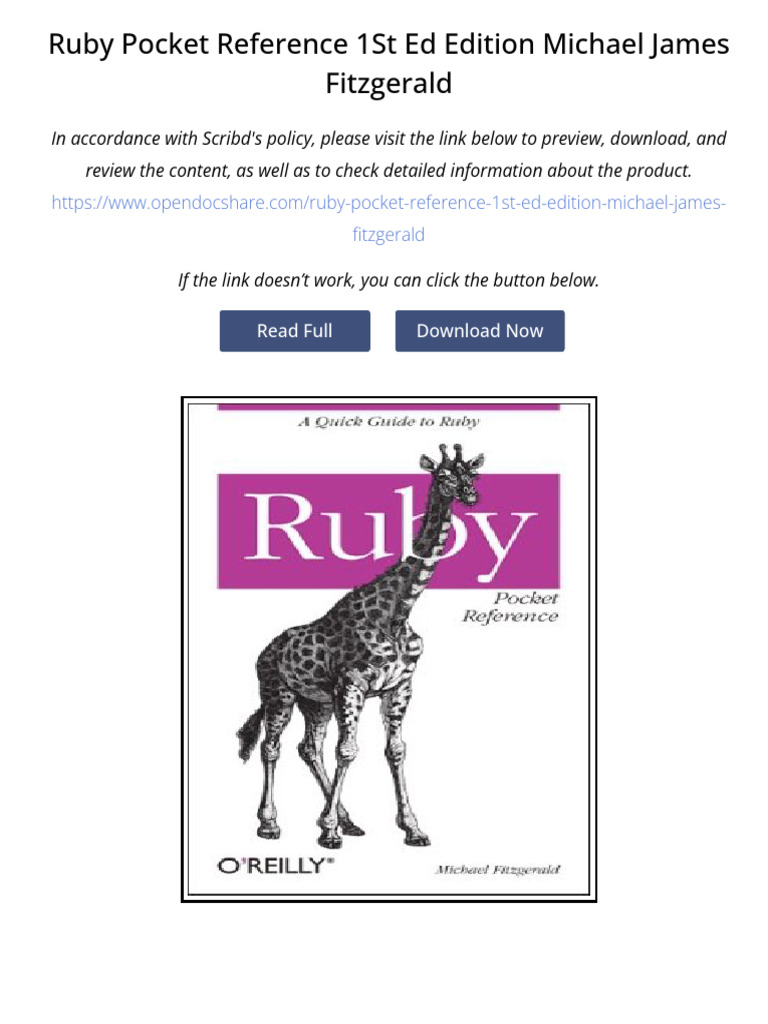 Ruby Pocket Reference 1st ed Edition Michael James Fitzgerald | PDF ...