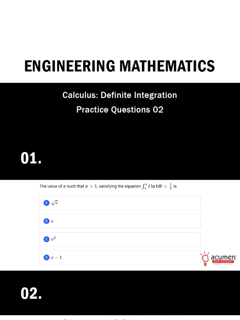 Definite Integration Practice Questions | PDF