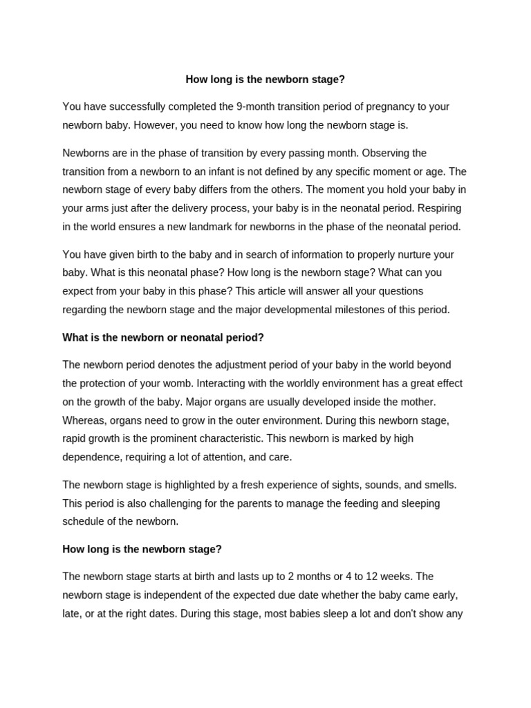 Understanding the Newborn Stage Duration | PDF | Infants | Breastfeeding