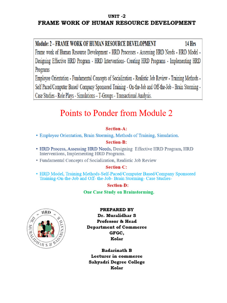HRD Unit - 2 Frame Work of Human Resources Development | PDF ...