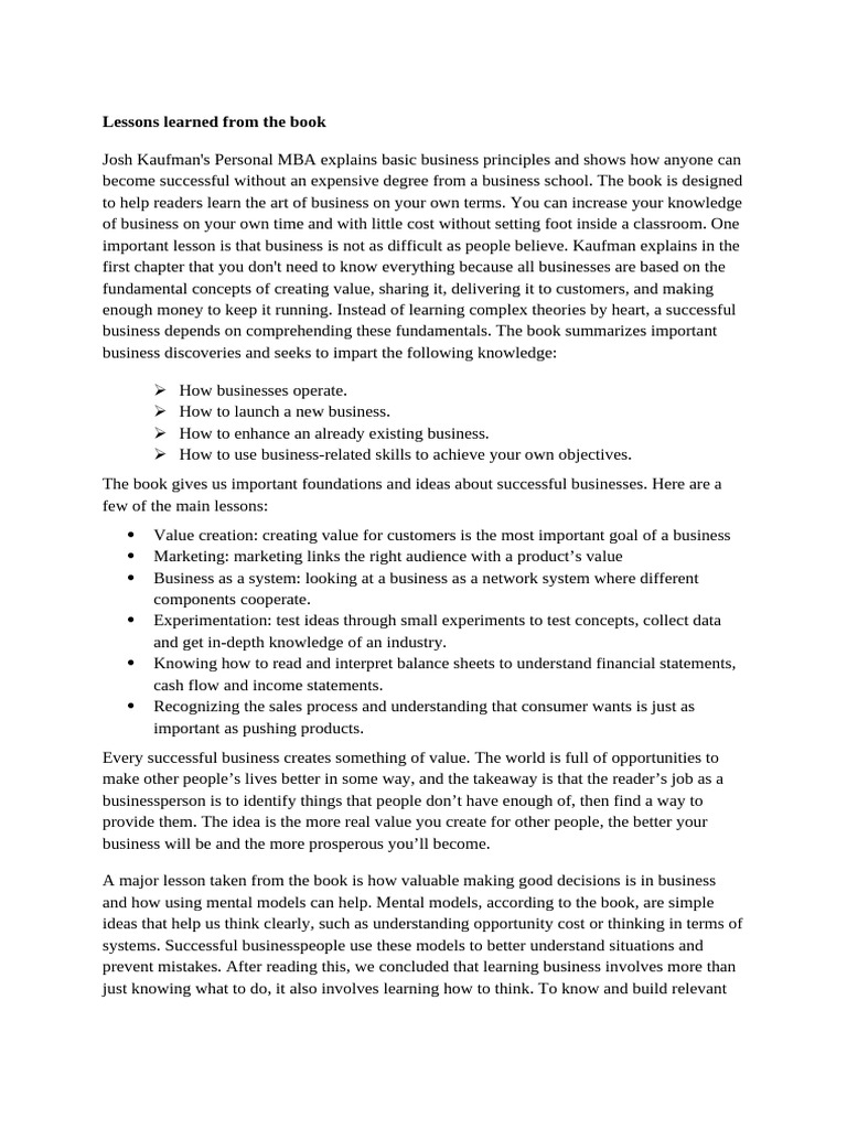 lessons learned from the book | PDF | Knowledge | Marketing