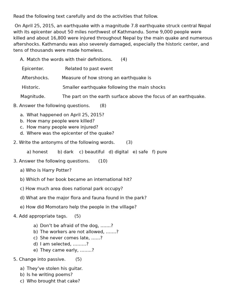 Class 7 3rd Term Eng 2082 | PDF
